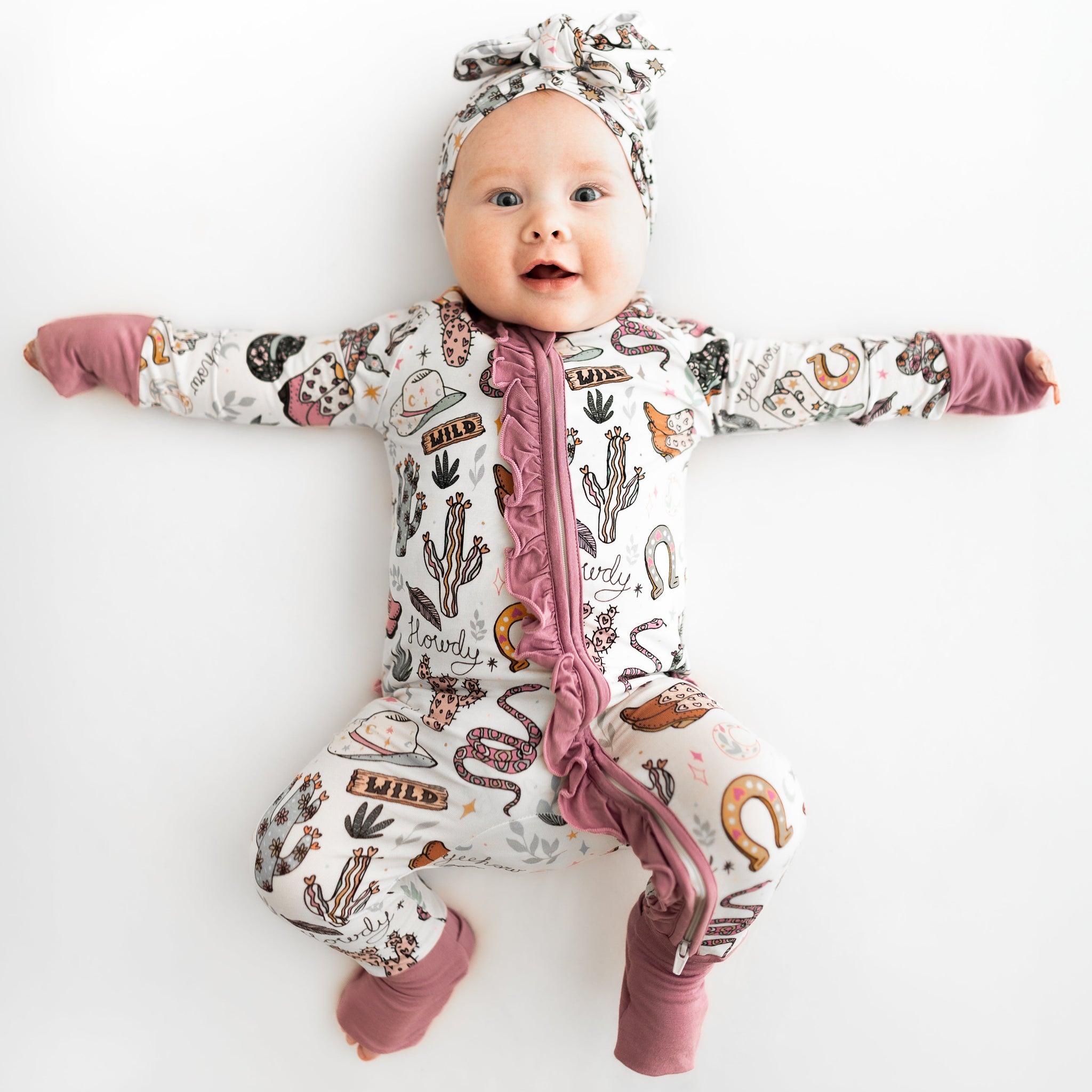 Pink Dinosaur 2 Way Zip Ruffle Sleepsuit | Bamboo Romper