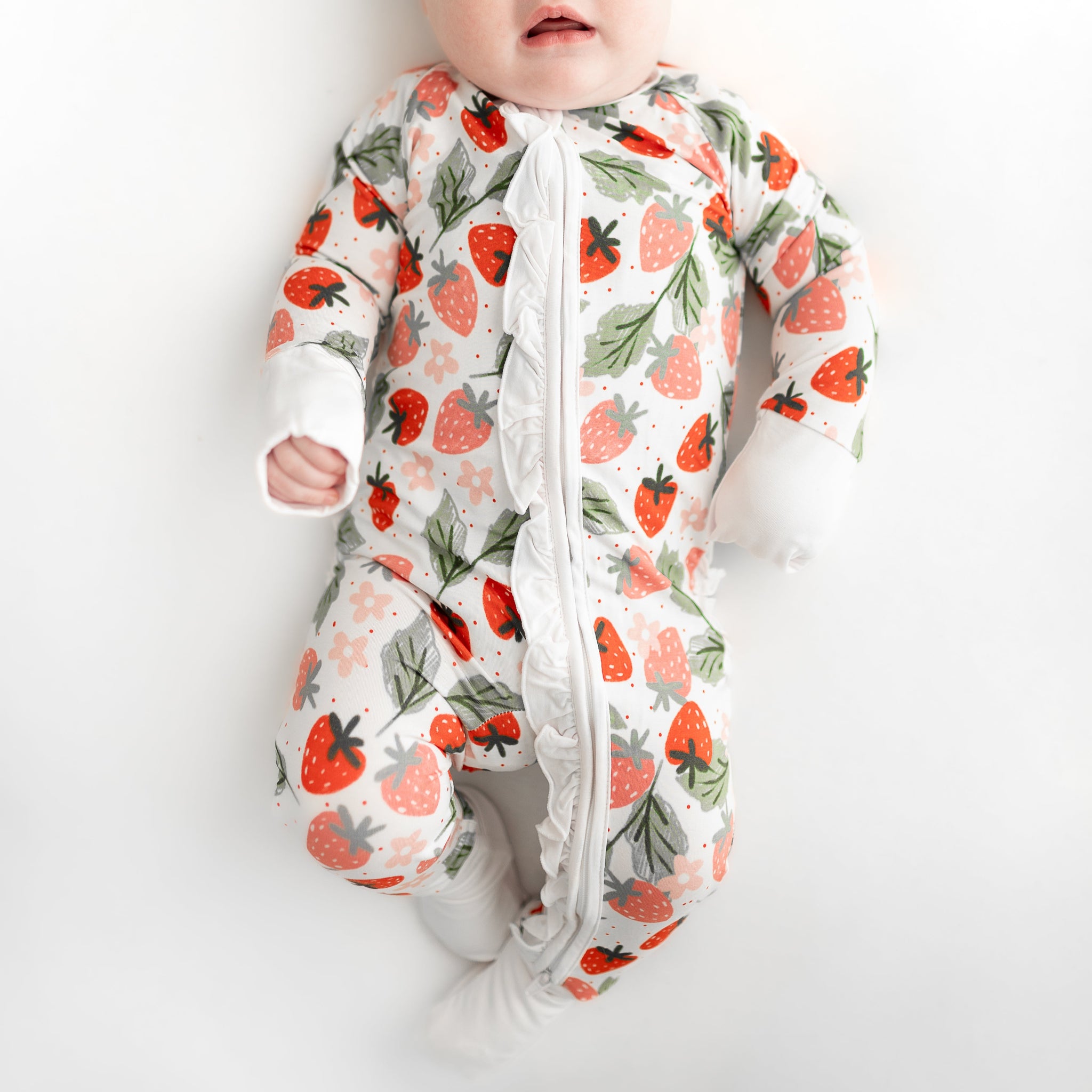 Strawberry 2 Way Zip Ruffle Sleepsuit | Bamboo Romper